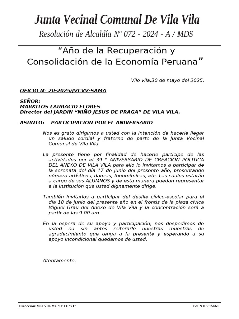 Junta Vecinal Hoja Membrete Asoci | PDF