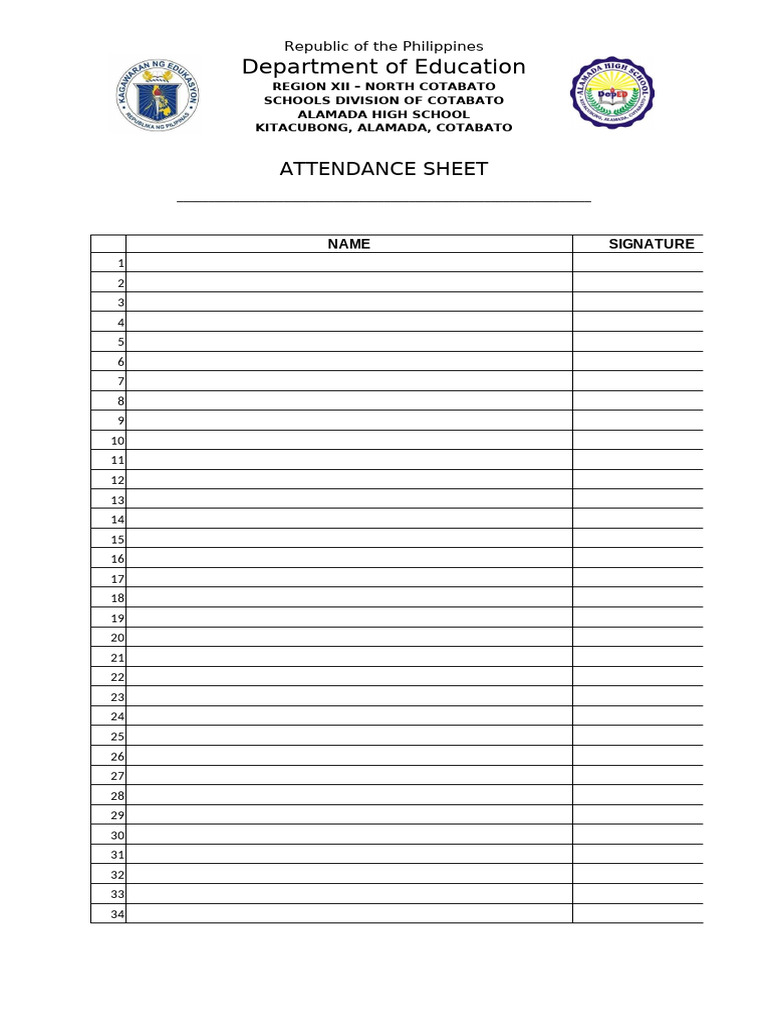 Attendance Sheet for Kitacubong Alamada | PDF