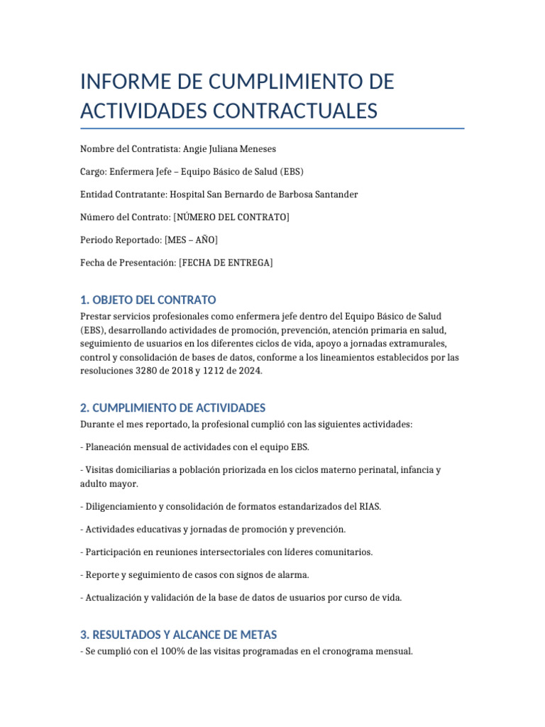 Informe Cumplimiento Actividades EBS Angie Juliana Meneses | PDF