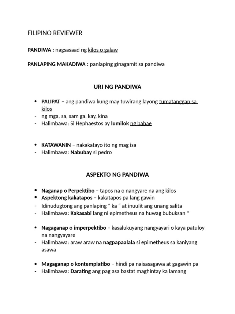 Filipino Reviewer | PDF