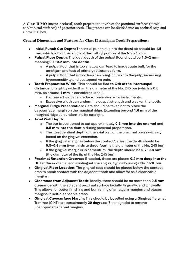 Class II Cavity Preparation Guidelines | PDF | Tooth | Tooth Enamel