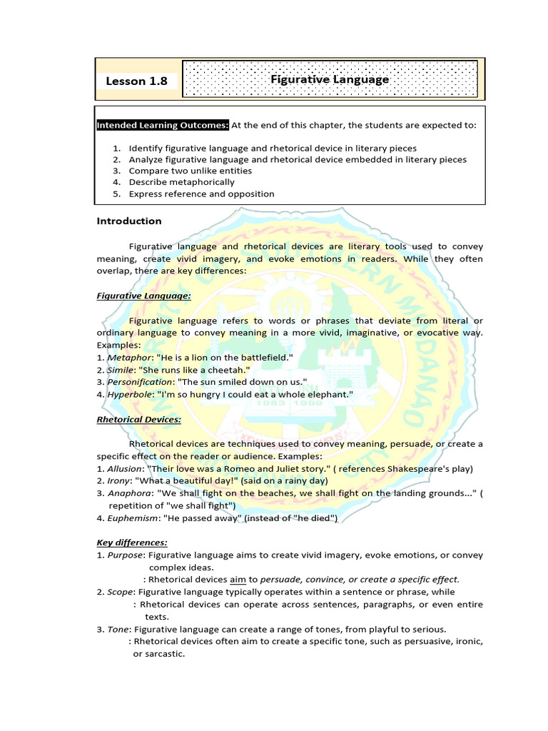 Figurative Language Lesson 1.8 1.91 | PDF | Rhyme | Poetry