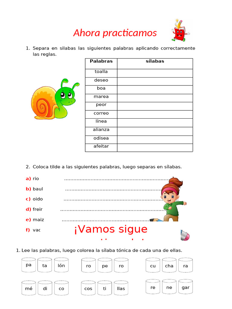 Ejercicios de separación de sílabas | PDF