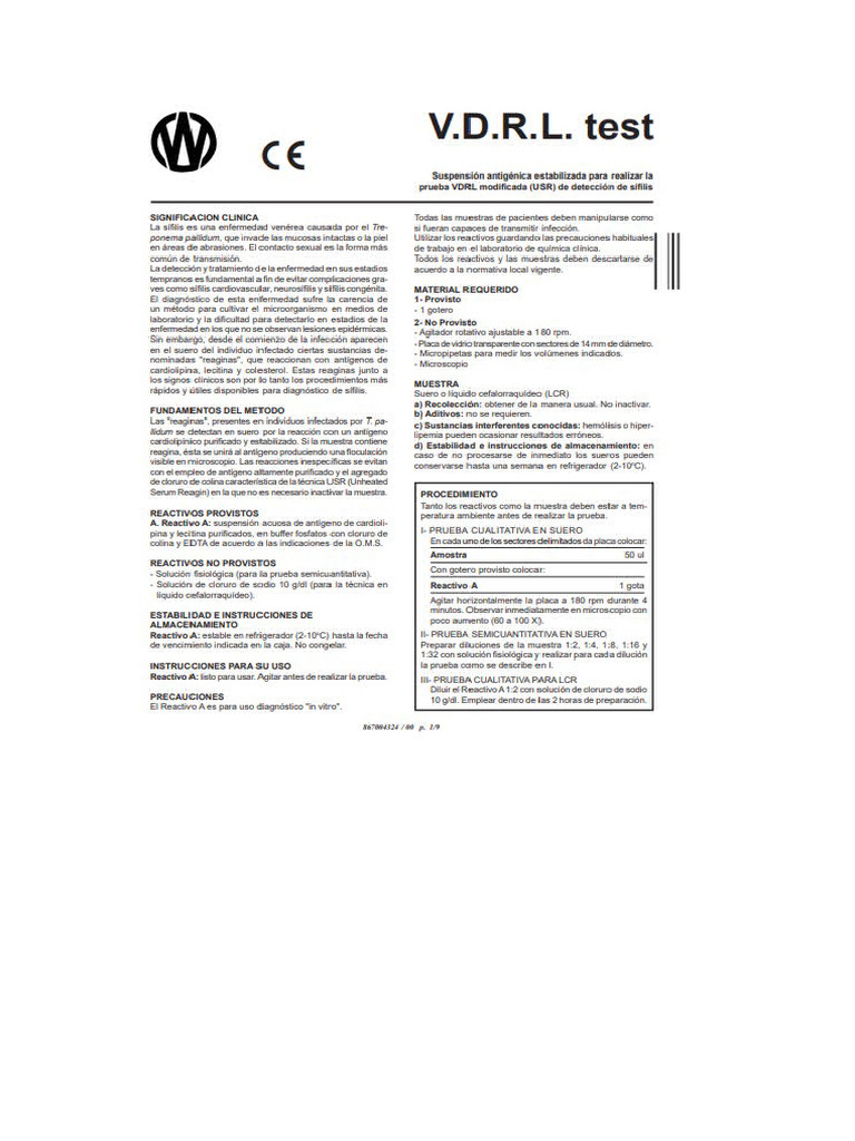 VDRL Técnica + Detalles de Procedimiento | PDF