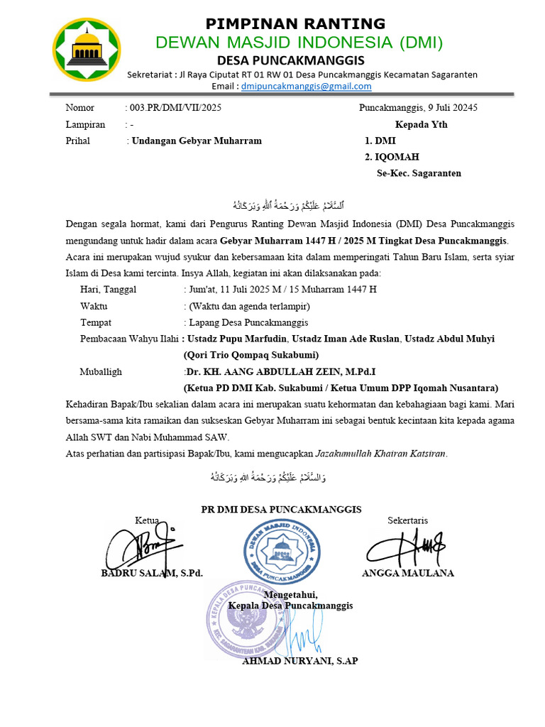 Undangan Gebyar Muharram Dmi Dan Iqomah | PDF