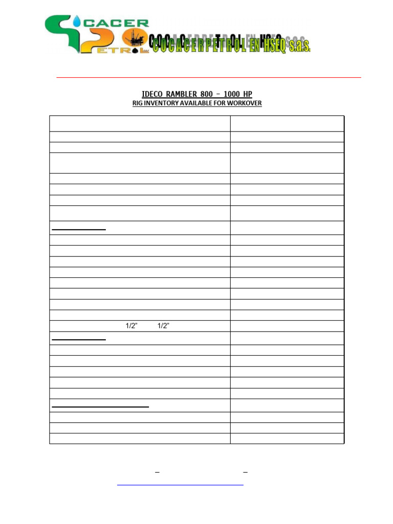 Rig Ideco Rambler 800 de 1000 HP V | PDF | Pump | Gases