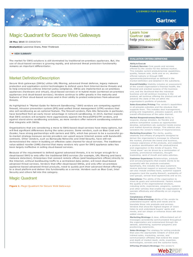 Magic Quadrant Secure Web Gateway | PDF | Cloud Computing | Proxy Server