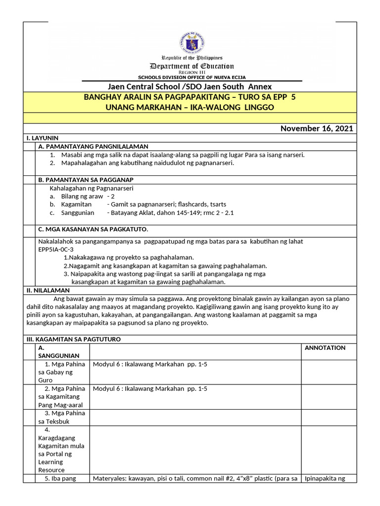 Demo Teaching EPP 5-Pagpaplano NG Nursery | PDF