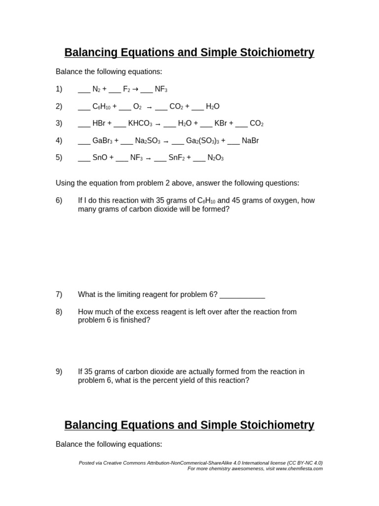 Balancing Equations and Simple Stoichiometry | PDF