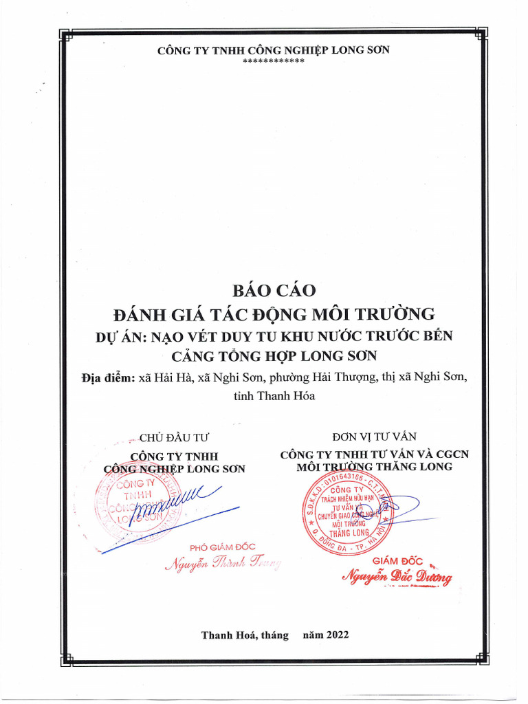 DTM Nao Vet Duy Tu Khu Nuoc Truoc Cang Long Son | PDF