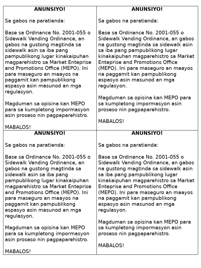 Anunsiyo Vendors | PDF