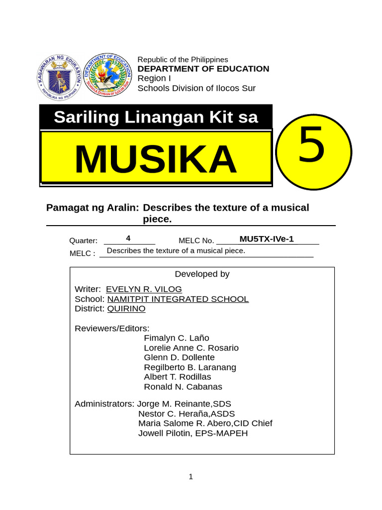 SLK Mapeh 5 Music 3 Mu5tx-Ive-1-Corrected | PDF