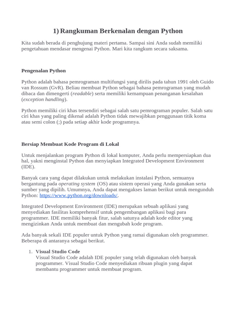 Rangkuman Berkenalan Dengan Python | PDF