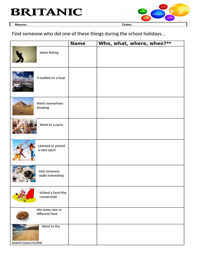 Find Someone Who After Summer Holidays | PDF