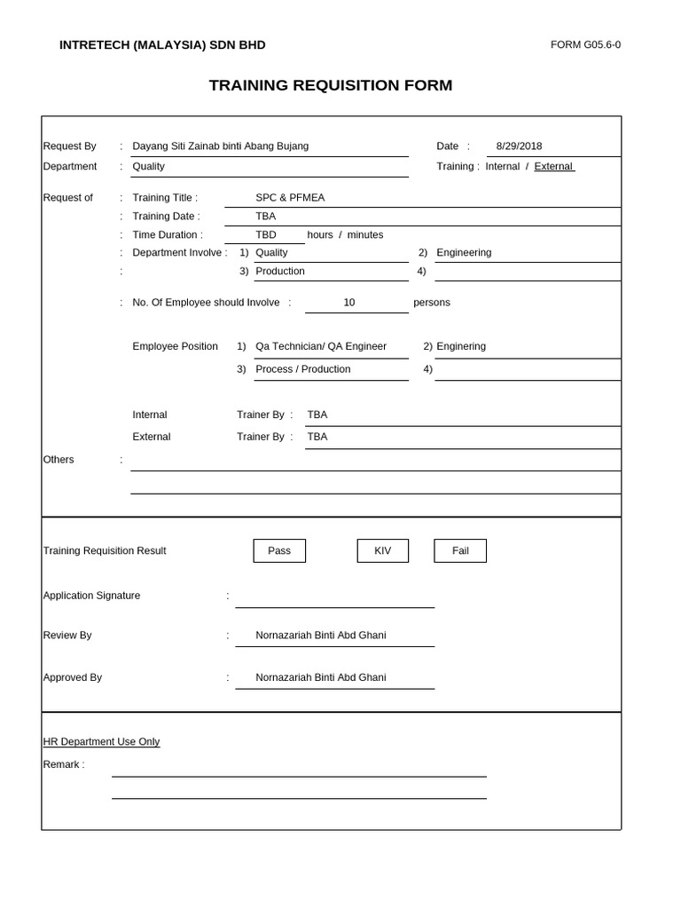 G05.6-0 - Training Requisition Form | PDF