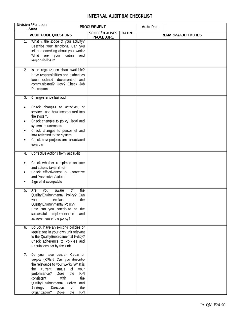 IMS Internal Audit Checklist Sample | PDF | Audit | Policy