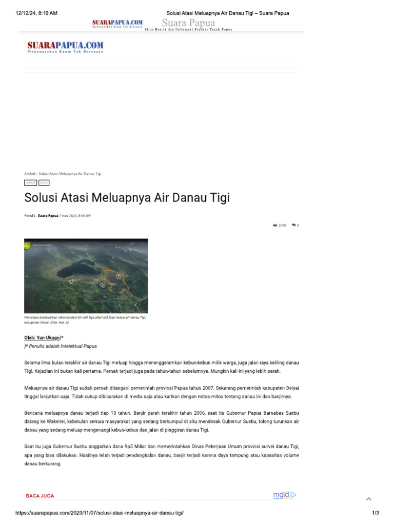 Solusi Meluapnya Danau Tigi | PDF