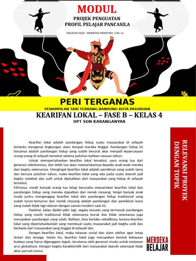 Contoh Modul P5 Fase B Kelas 4 - Kearifan Lokal - Peri Terganas New | PDF