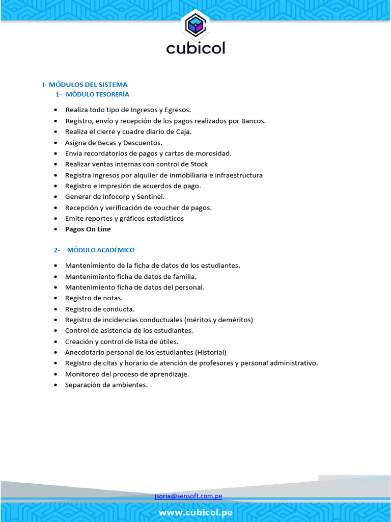 Funciones de Cubicol Colegios | PDF