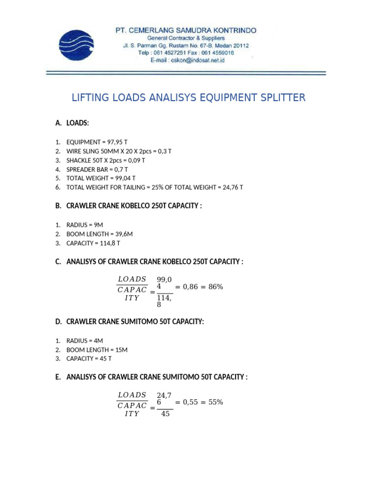 Lifting Plan Splitting Column | PDF