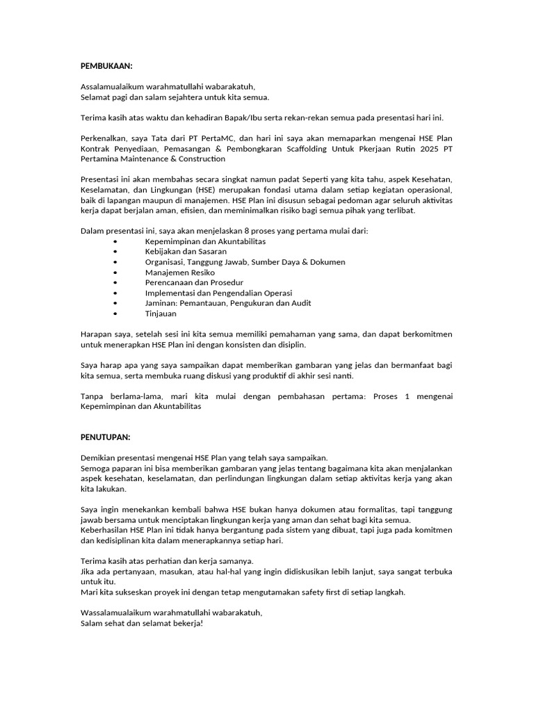 Naskah Pembukaan Presentasi | PDF