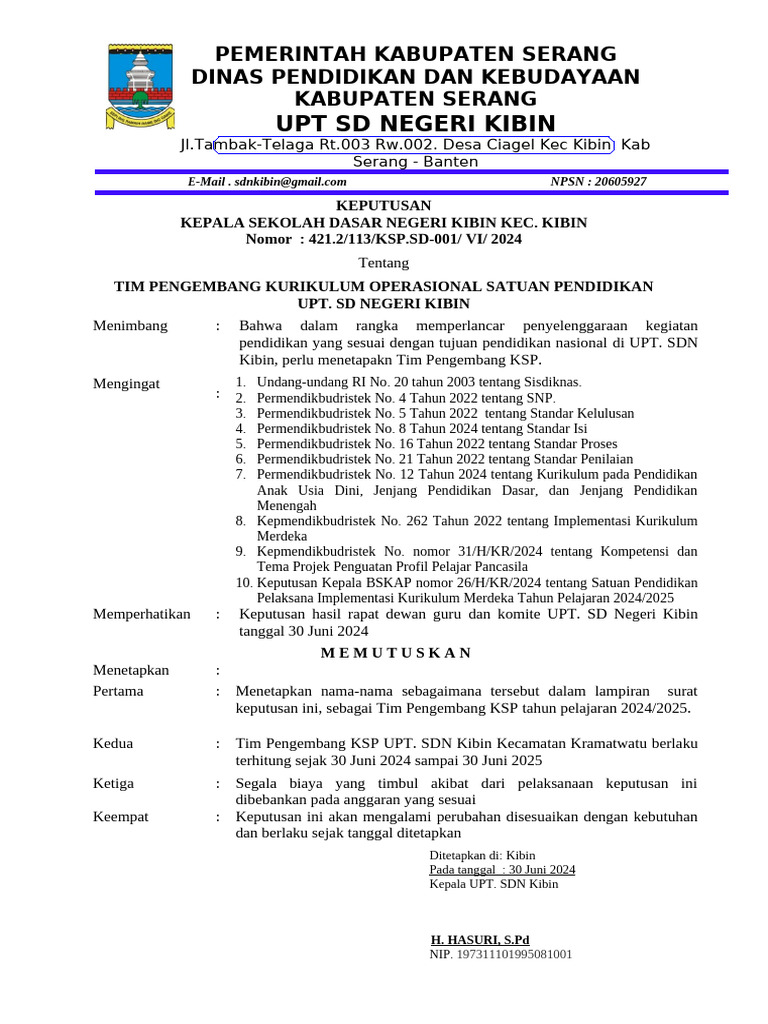 Contoh SK Tim Penyusun KSP | PDF