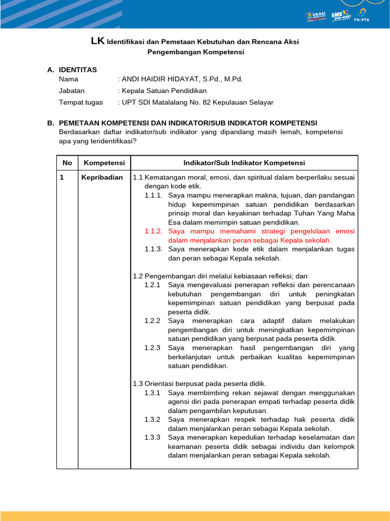 2a1 LK Identifikasi, Pemetaan Kebutuhan, Dan Rencana Pengembangan Kompetensi | PDF