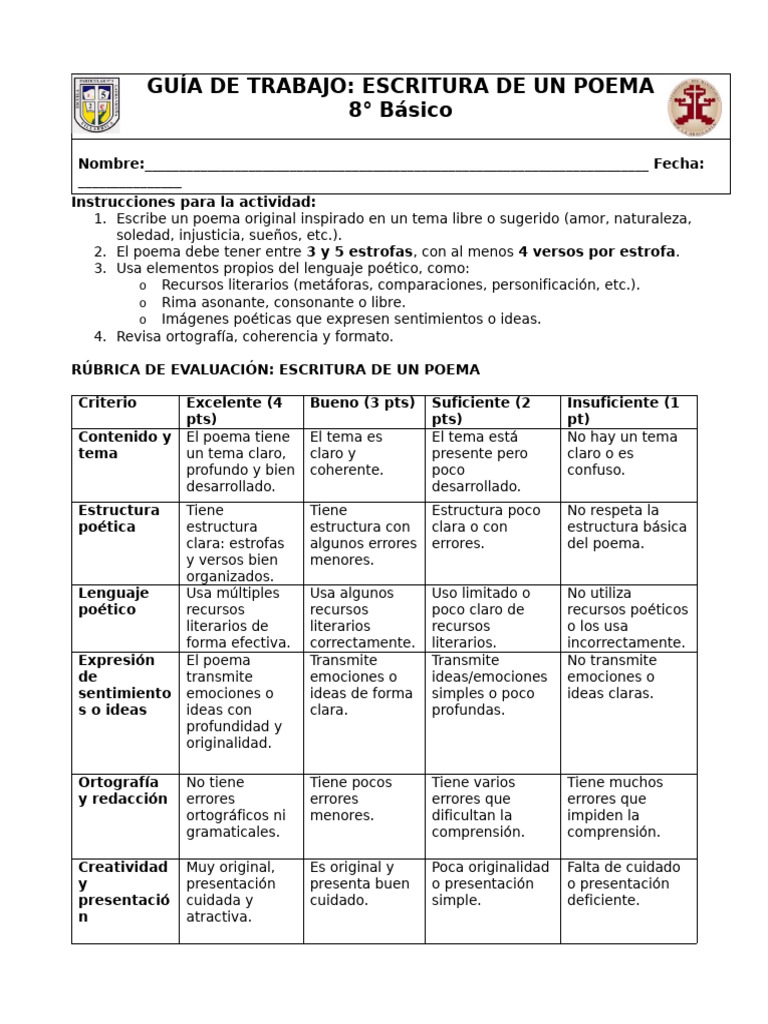 GUÍA DE TRABAJO, Escritura de Un Poema | PDF | Poesía | Comunicación humana