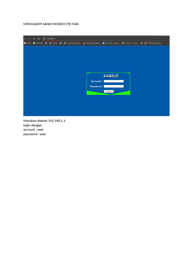 Mengganti Sandi Modem Zte f460 | PDF