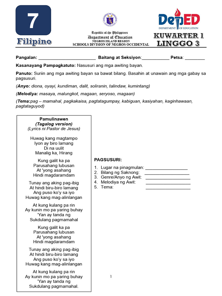 Filipino-7 Q1 W3 | PDF