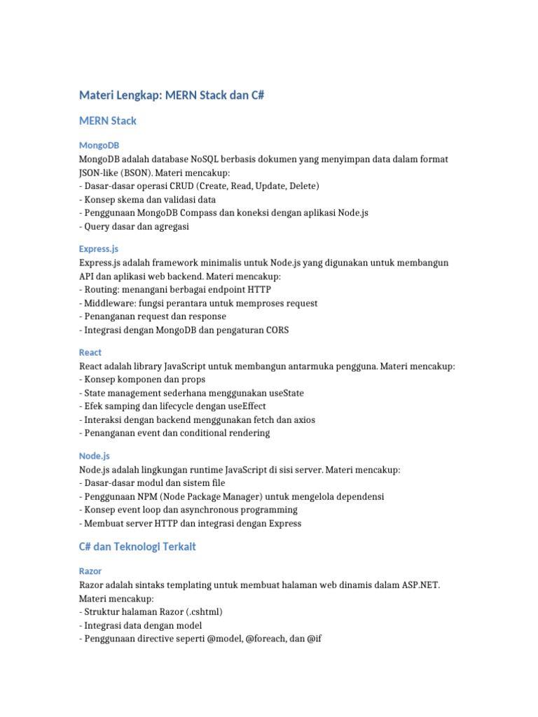 Materi MERN Stack Dan CSharp | PDF