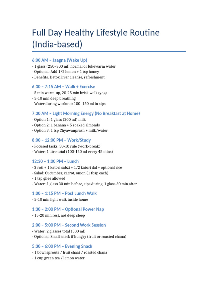 Daily Healthy Routine for India | PDF