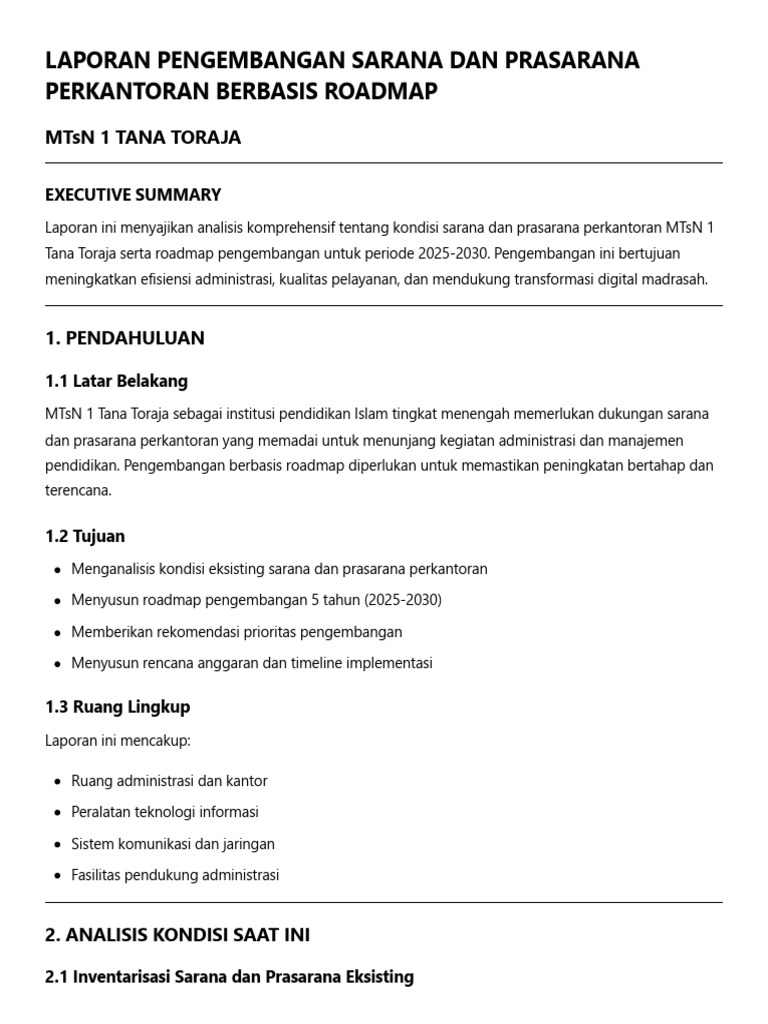 Laporan Sarana Dan Prasarana Perkantoran MTSN 1 Tana Toraja | PDF