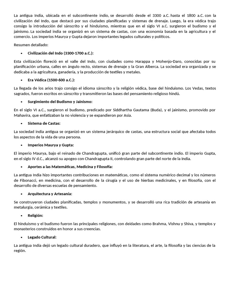 Historia de la Antigua India: Civilización y Cultura | PDF