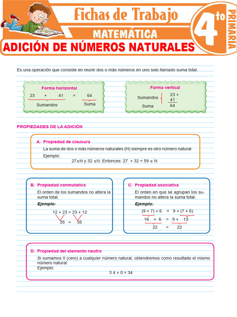 Adicion de Numeros Naturales para Cuarto Grado de Primaria | PDF ...