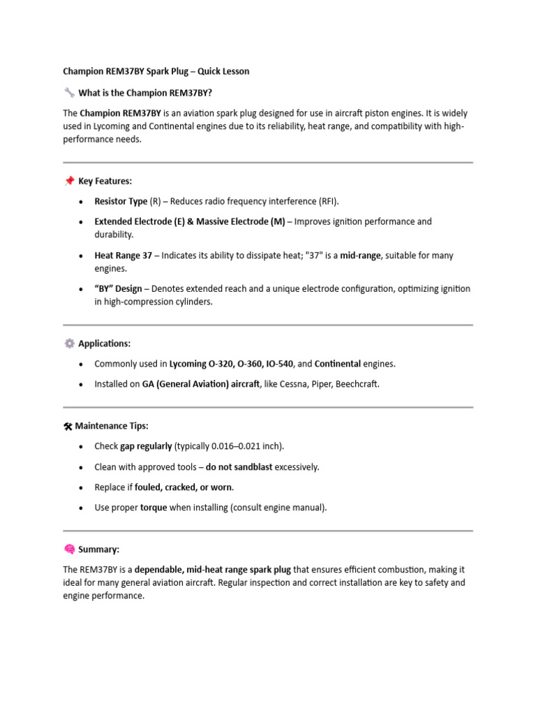 Champion REM37BY Spark Plug | PDF