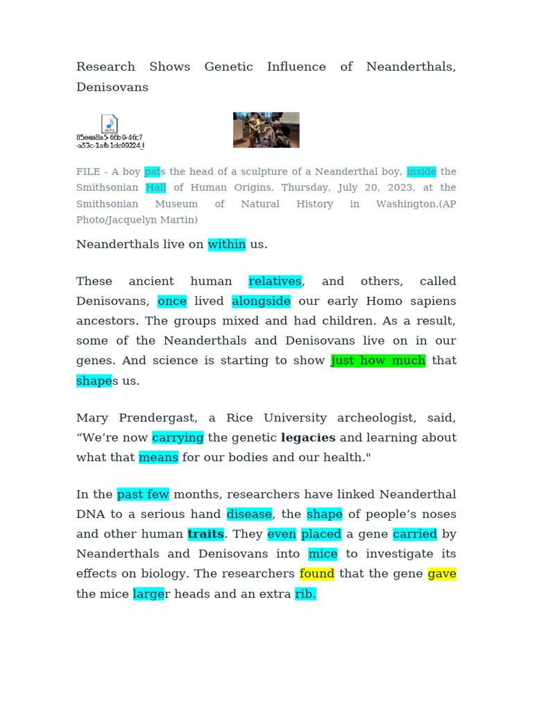 Research Shows Genetic Influence of Neanderthals | PDF | Neanderthal ...