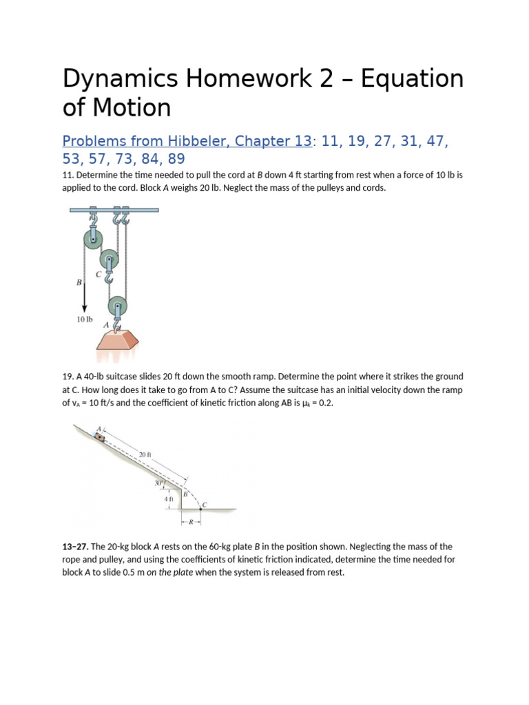 Dynamics Problems and Solutions | PDF | Friction | Force