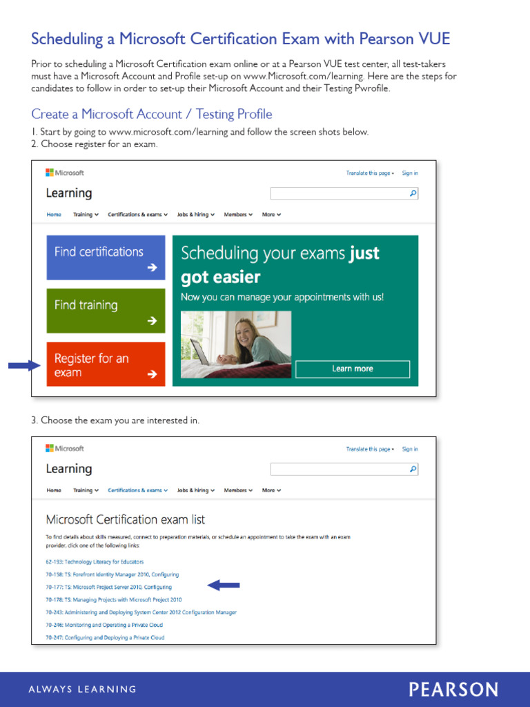 Schedule Microsoft Exam with Pearson VUE | PDF