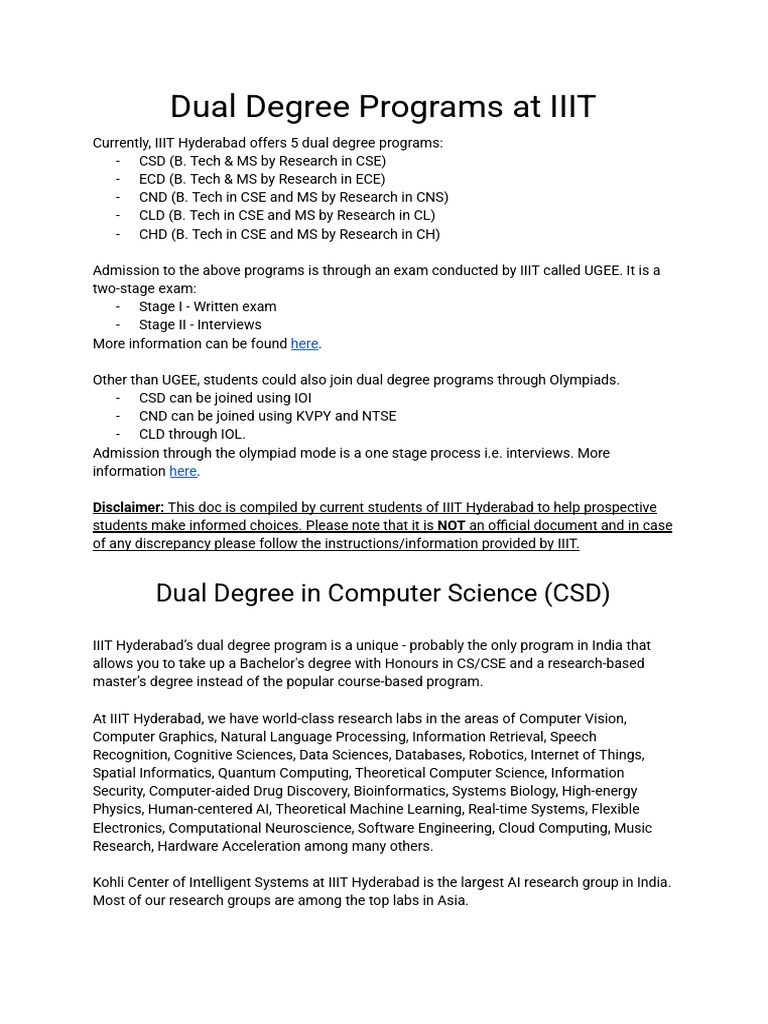 IIIT Hyderabad Dual Degree Programs Overview | PDF | Science ...