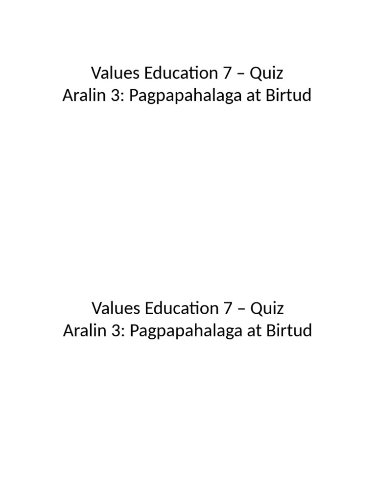 Values Education 7 Quiz PPT (Autosaved) | PDF