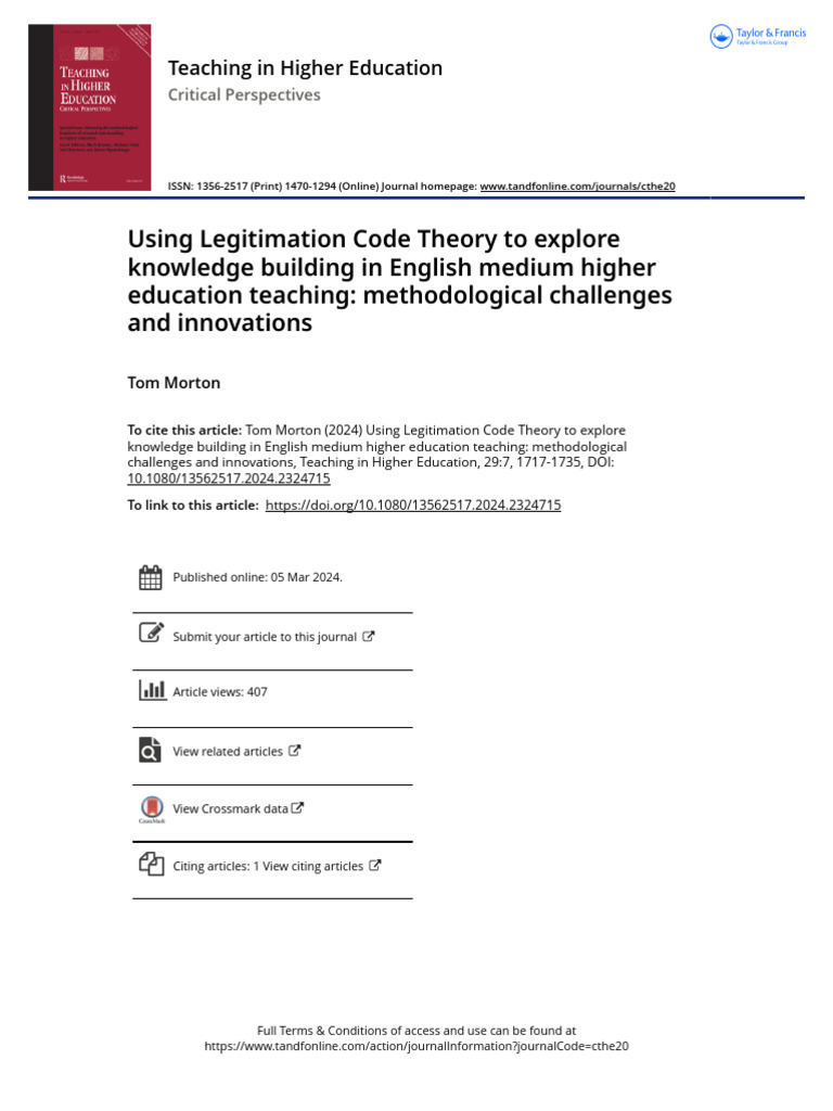 2024 Using Legitimation Code Theory To Explore Knowledge Building in ...