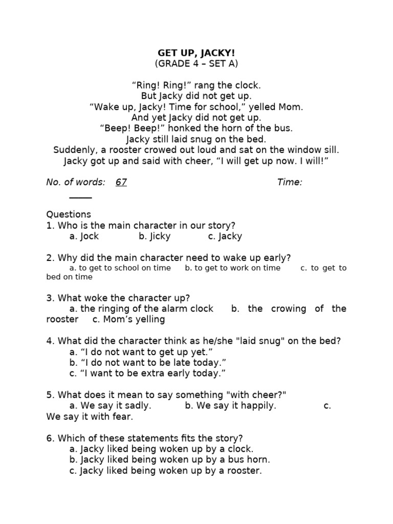 Grade 4 Grade 6 Oral Reading Passages | PDF | Breathing