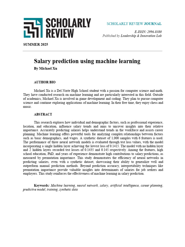Salary Prediction Using Machine Learning | PDF | Machine Learning ...