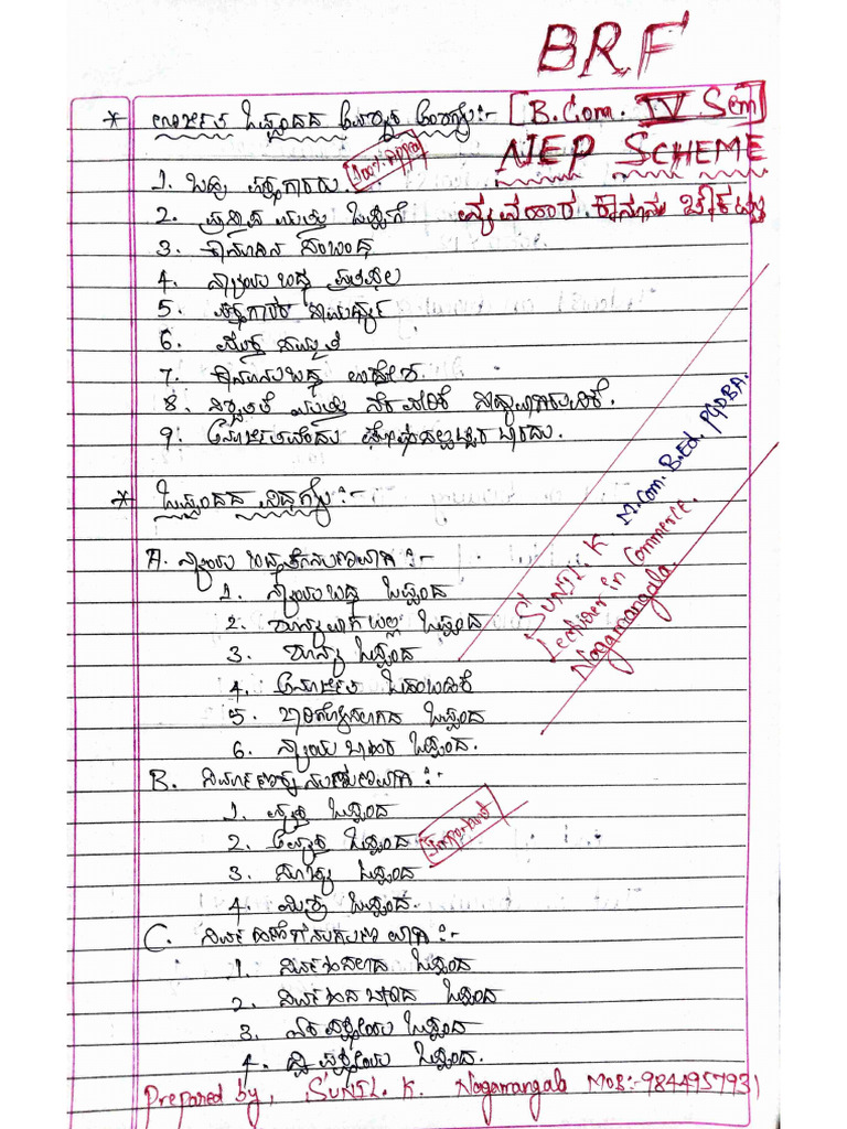 BRF 100% Key Points B.com IV Sem | PDF
