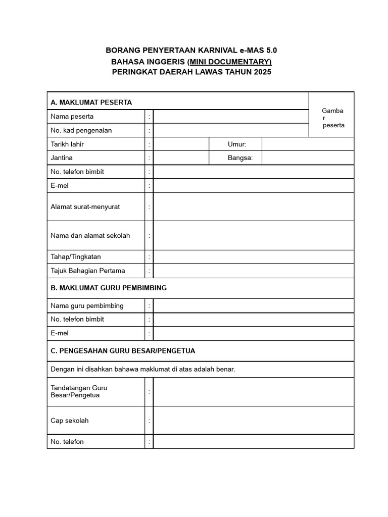 Borang Penyertaan Mini Documentary | PDF