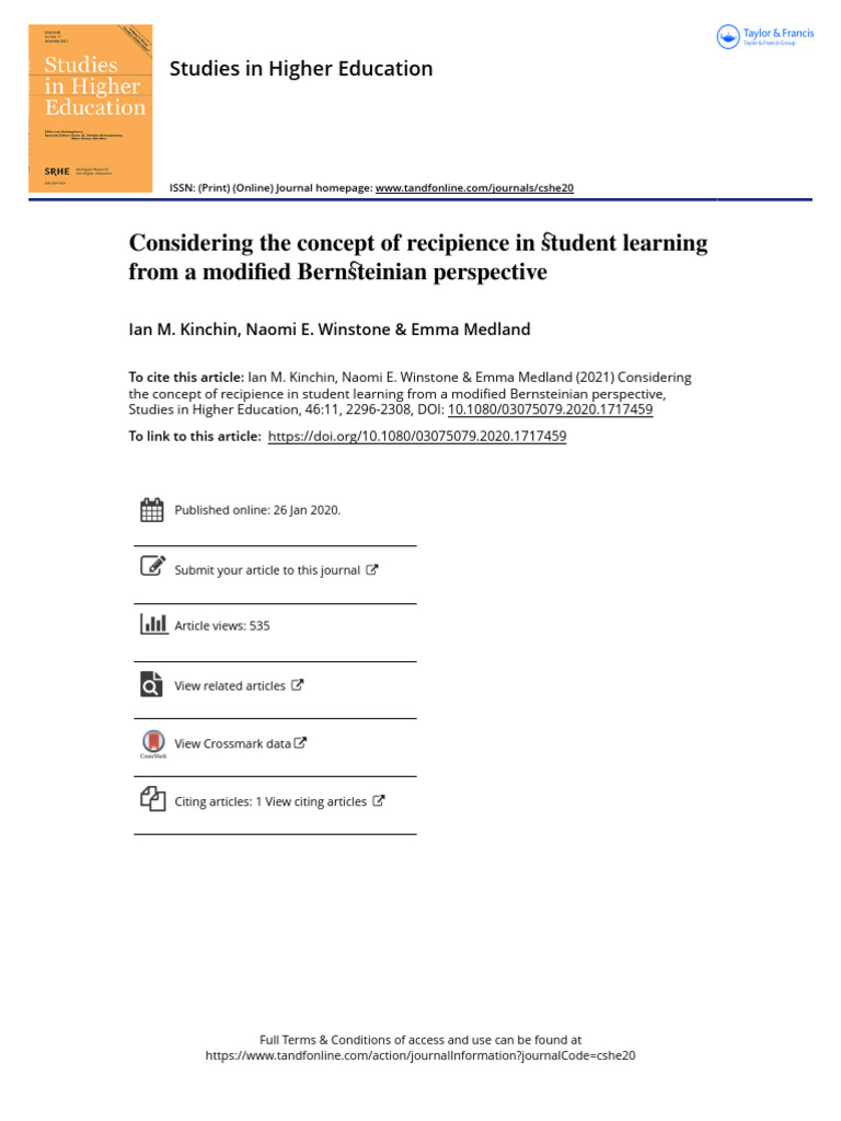 2021 Considering The Concept of Recipience in Student Learning From A ...