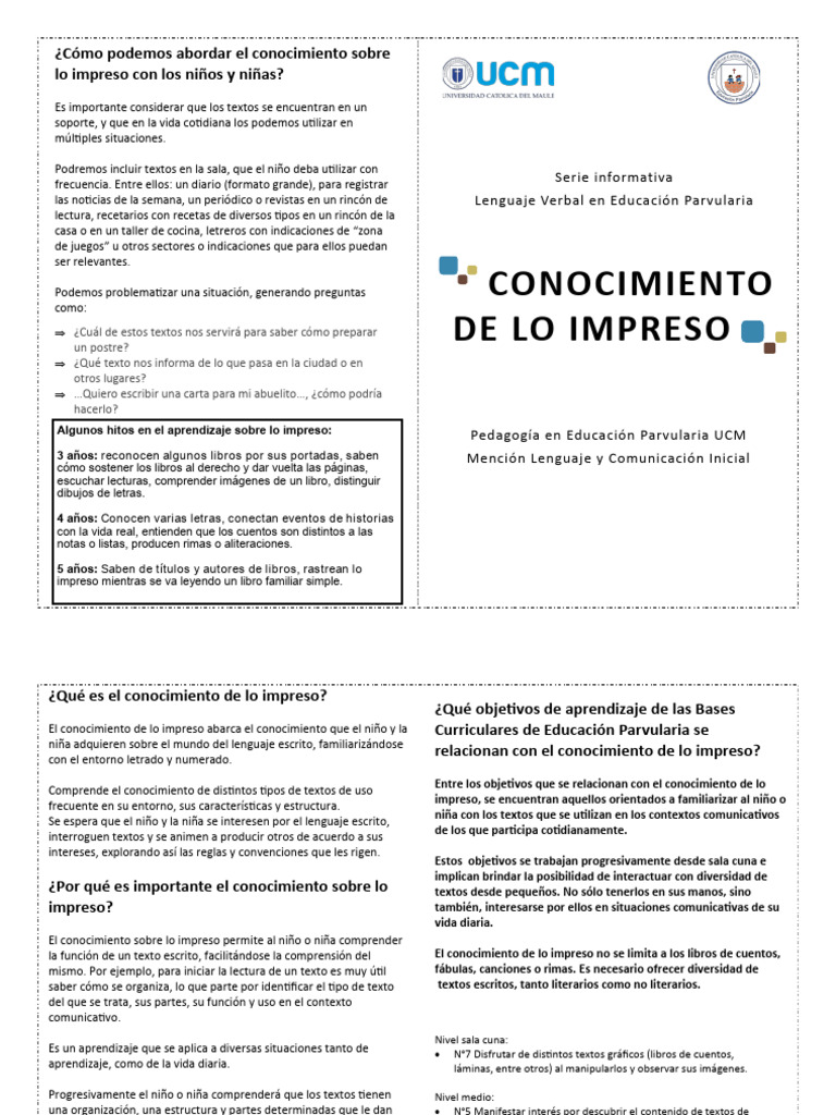 Folleto Conocimiento de Lo Impreso | PDF | Conocimiento | Educación de ...