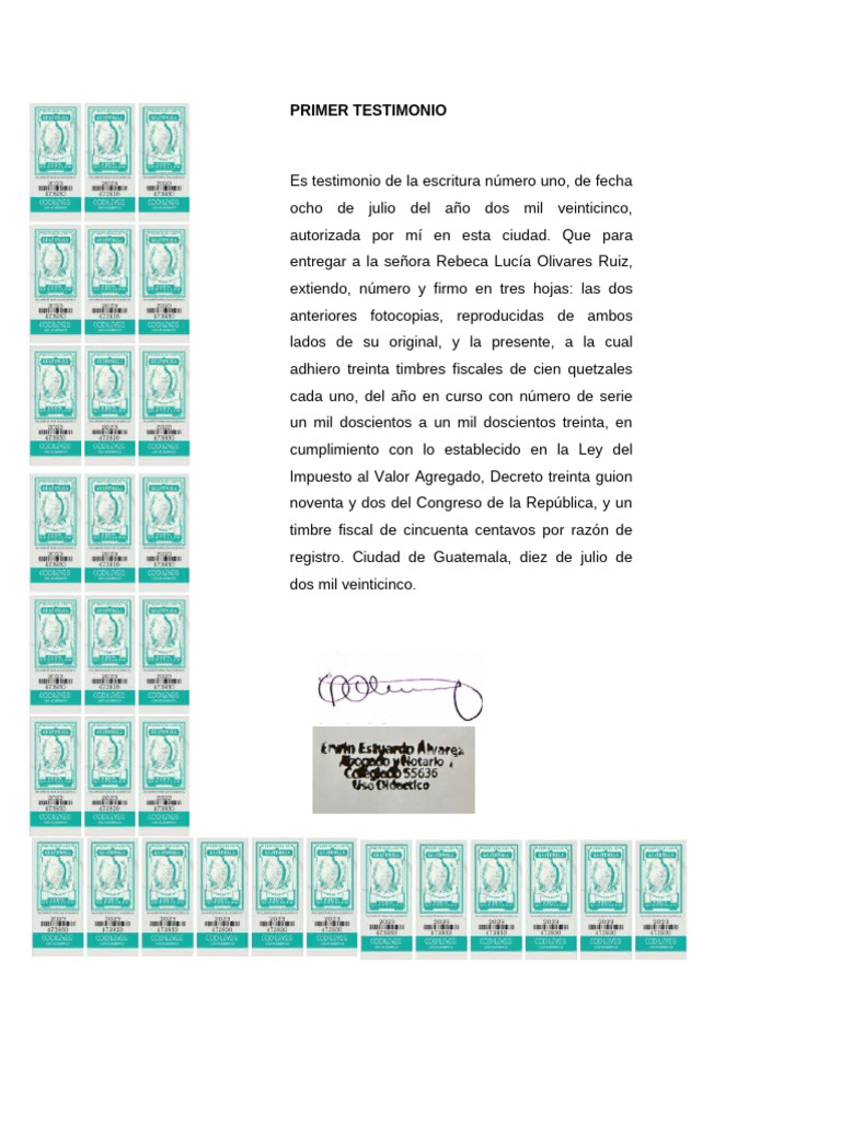 Ejemplo de Testimonio Legal 2025 | PDF
