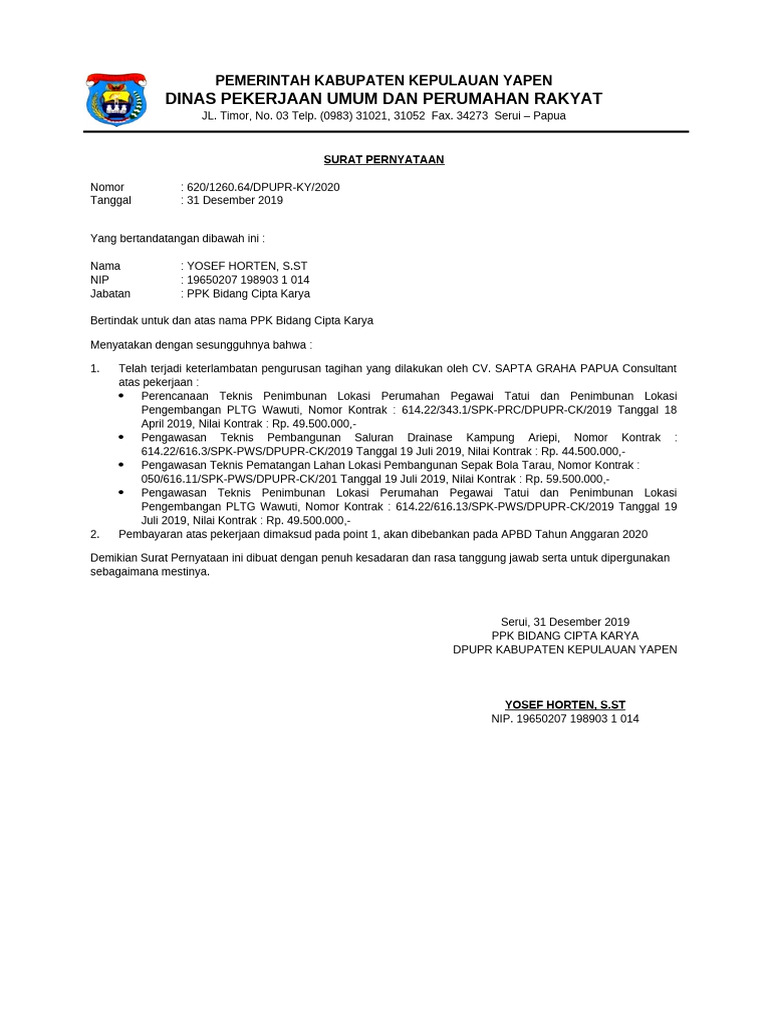 Surat Pernyataan PPK | PDF